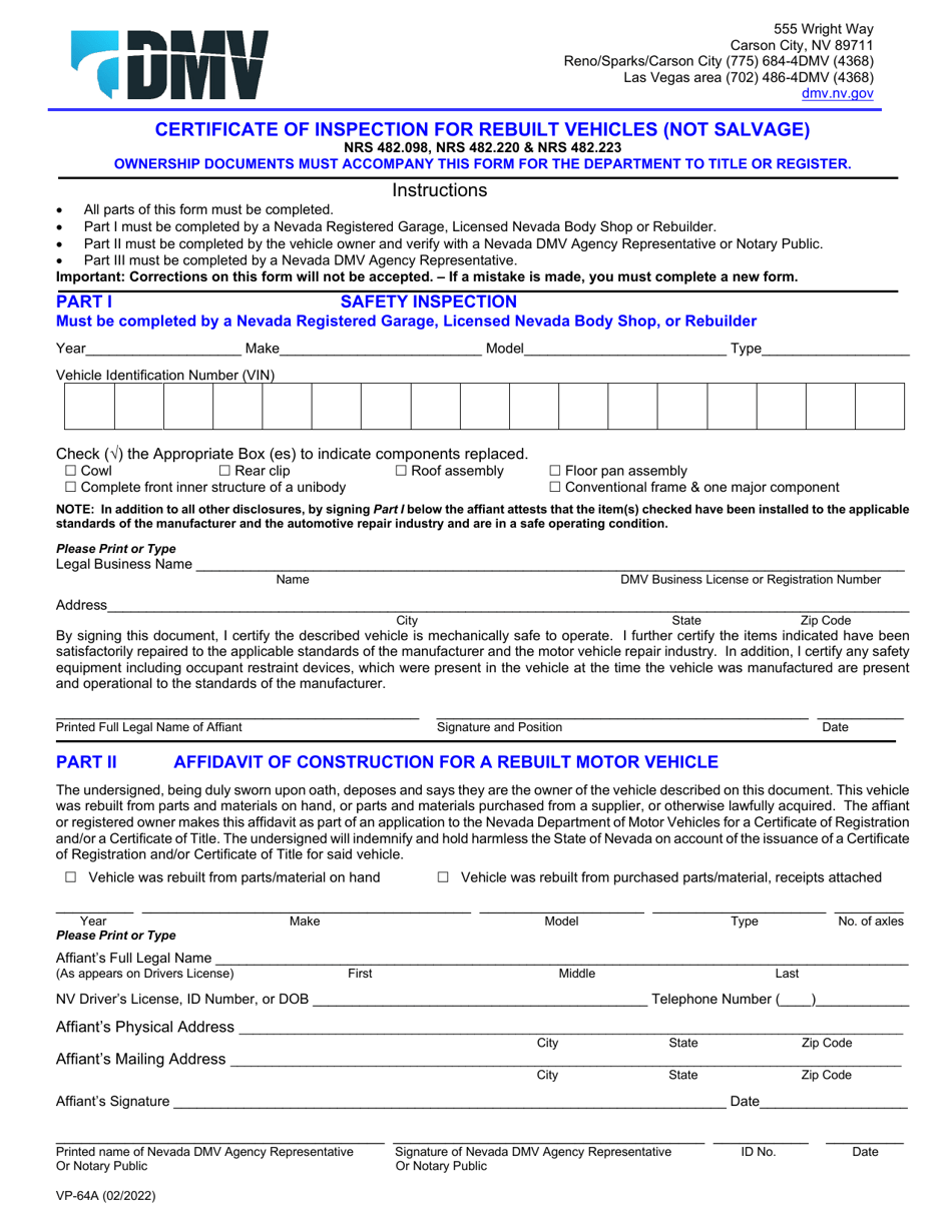 Form VP-64A Download Fillable PDF or Fill Online Certificate of ...