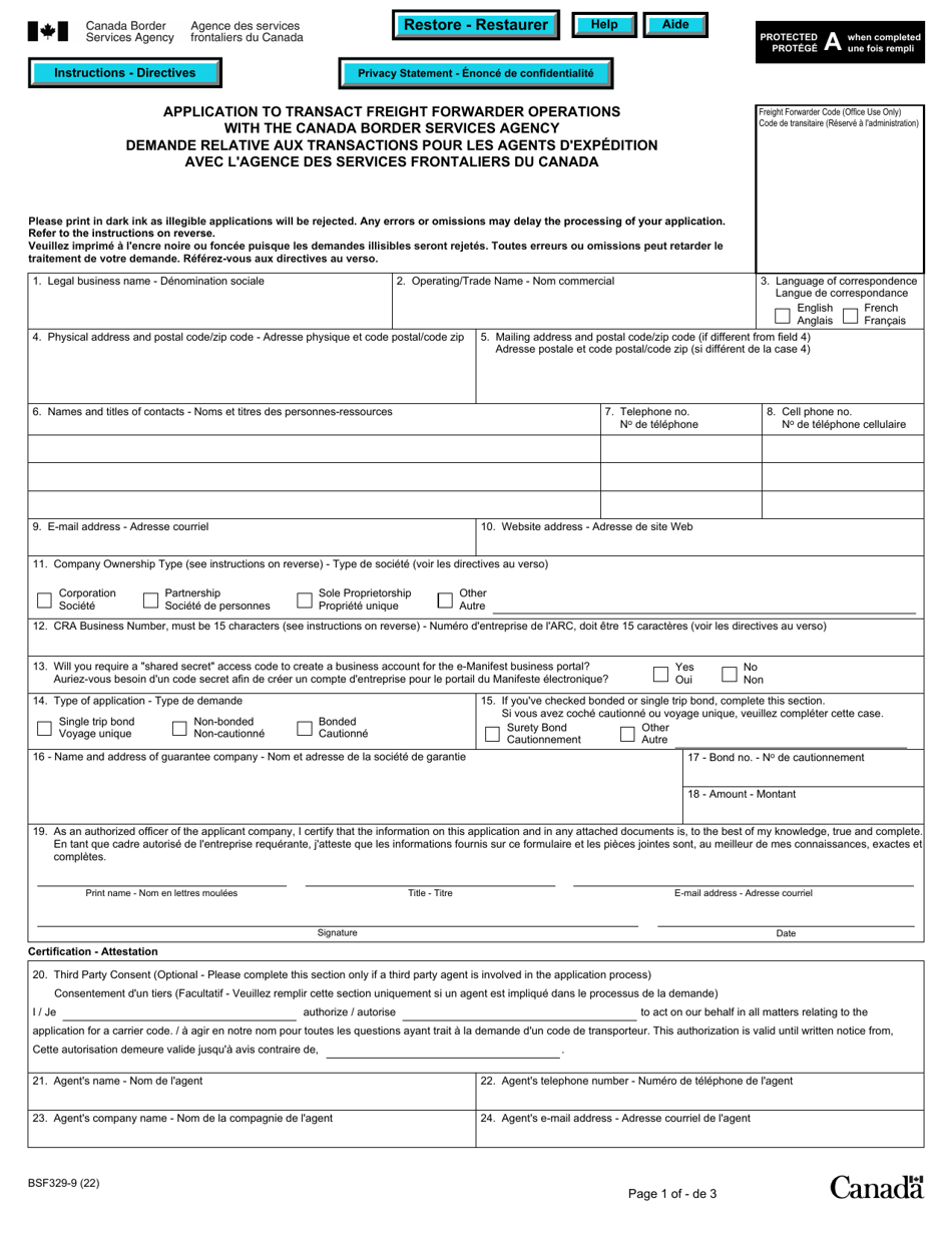 Form BSF329-9 - Fill Out, Sign Online and Download Fillable PDF, Canada ...