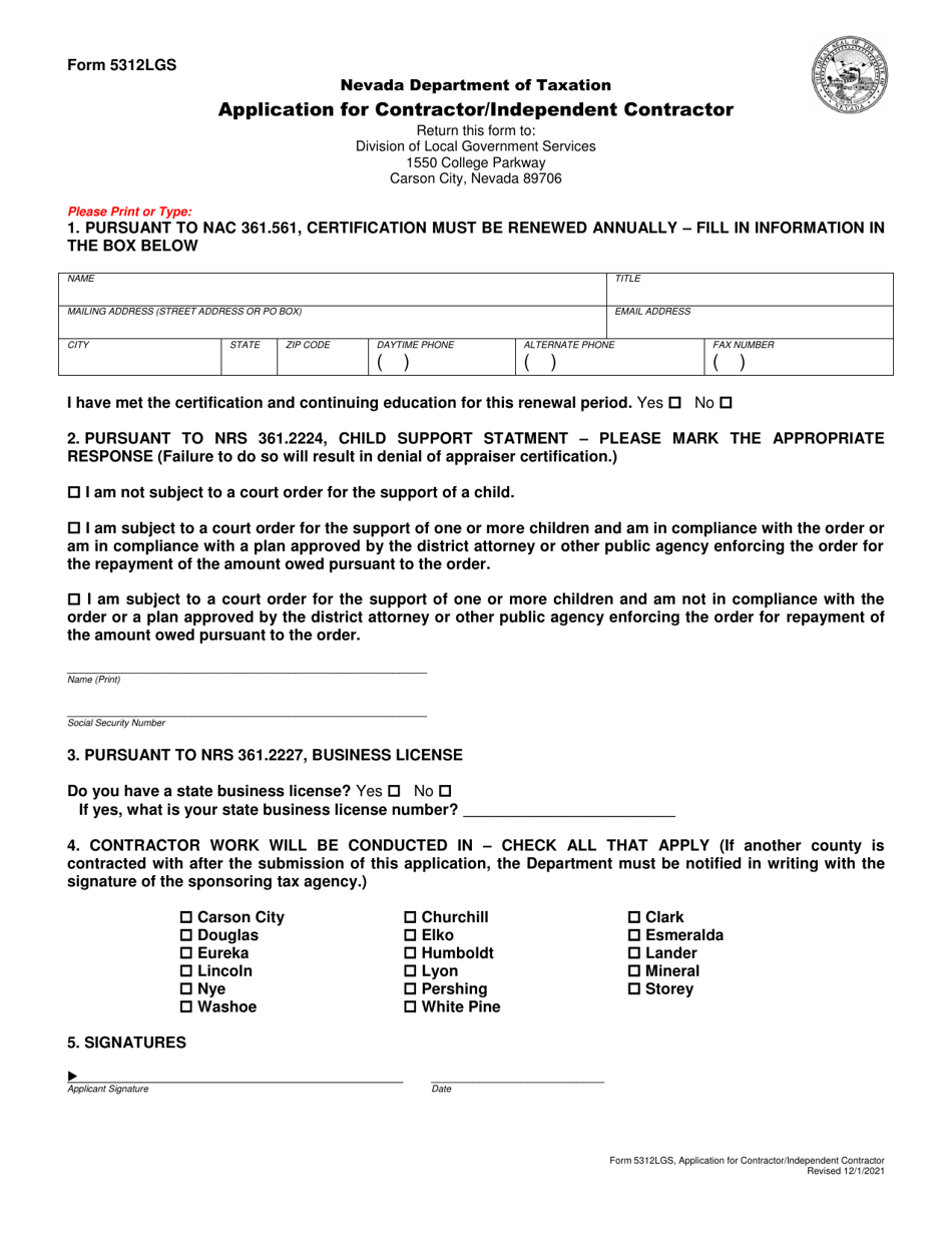 Form 5312LGS - Fill Out, Sign Online and Download Printable PDF, Nevada ...