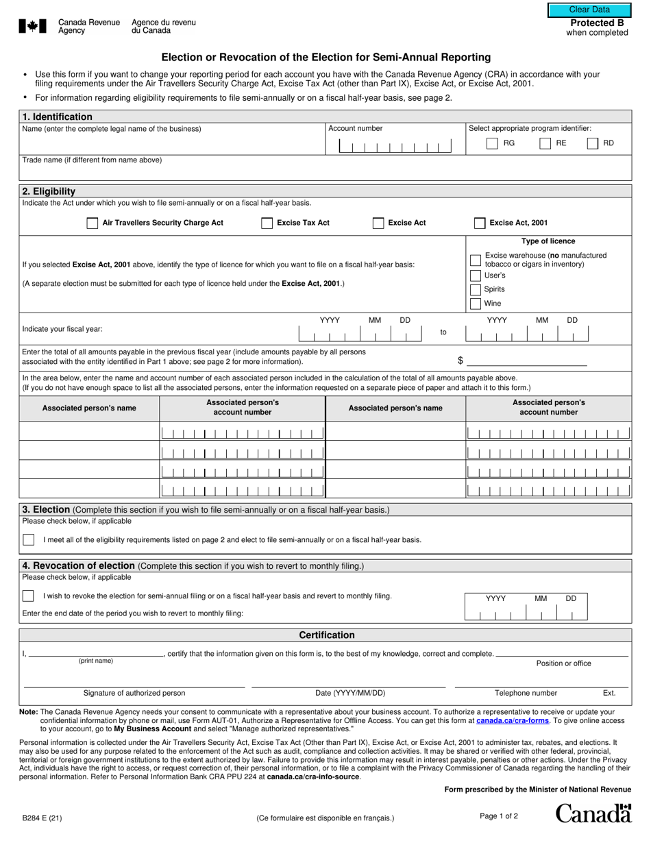 Form B284 Download Fillable PDF or Fill Online Election or Revocation ...