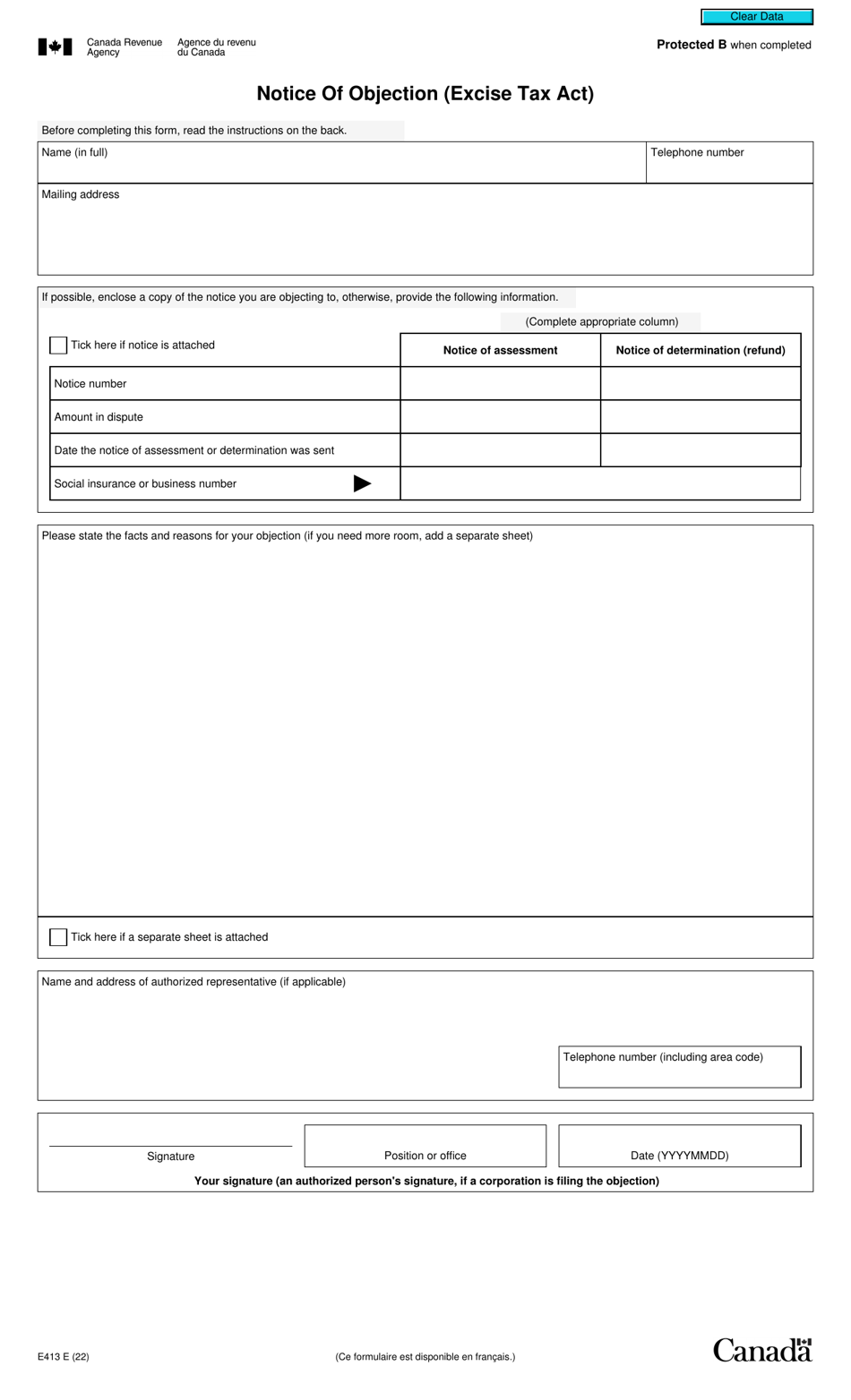 Form E413 Download Fillable PDF or Fill Online Notice of Objection ...