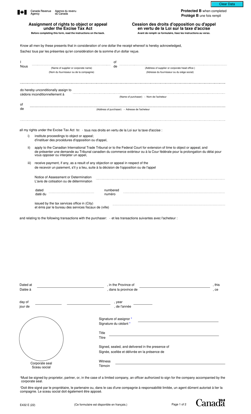 Form E432 - Fill Out, Sign Online and Download Fillable PDF, Canada ...