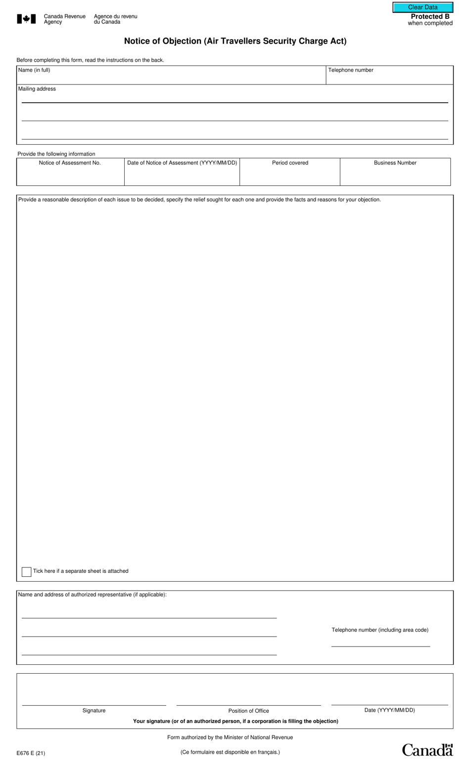 Form E676 Download Fillable PDF or Fill Online Notice of Objection (Air ...