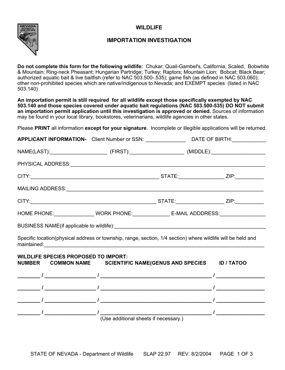 Form SLAP22.97 - Fill Out, Sign Online and Download Printable PDF, Nevada | Templateroller