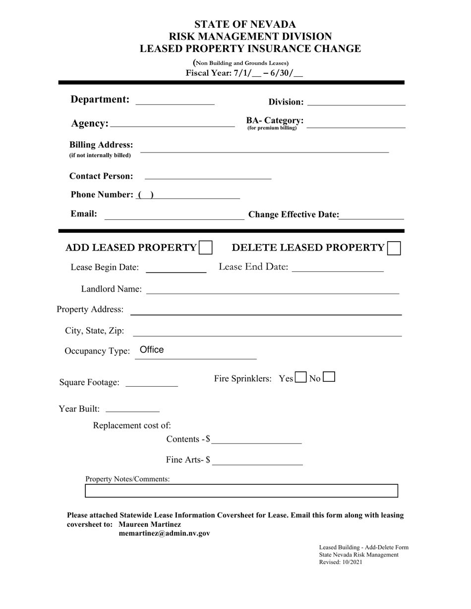 Nevada Leased Property Insurance Change - Fill Out, Sign Online and ...