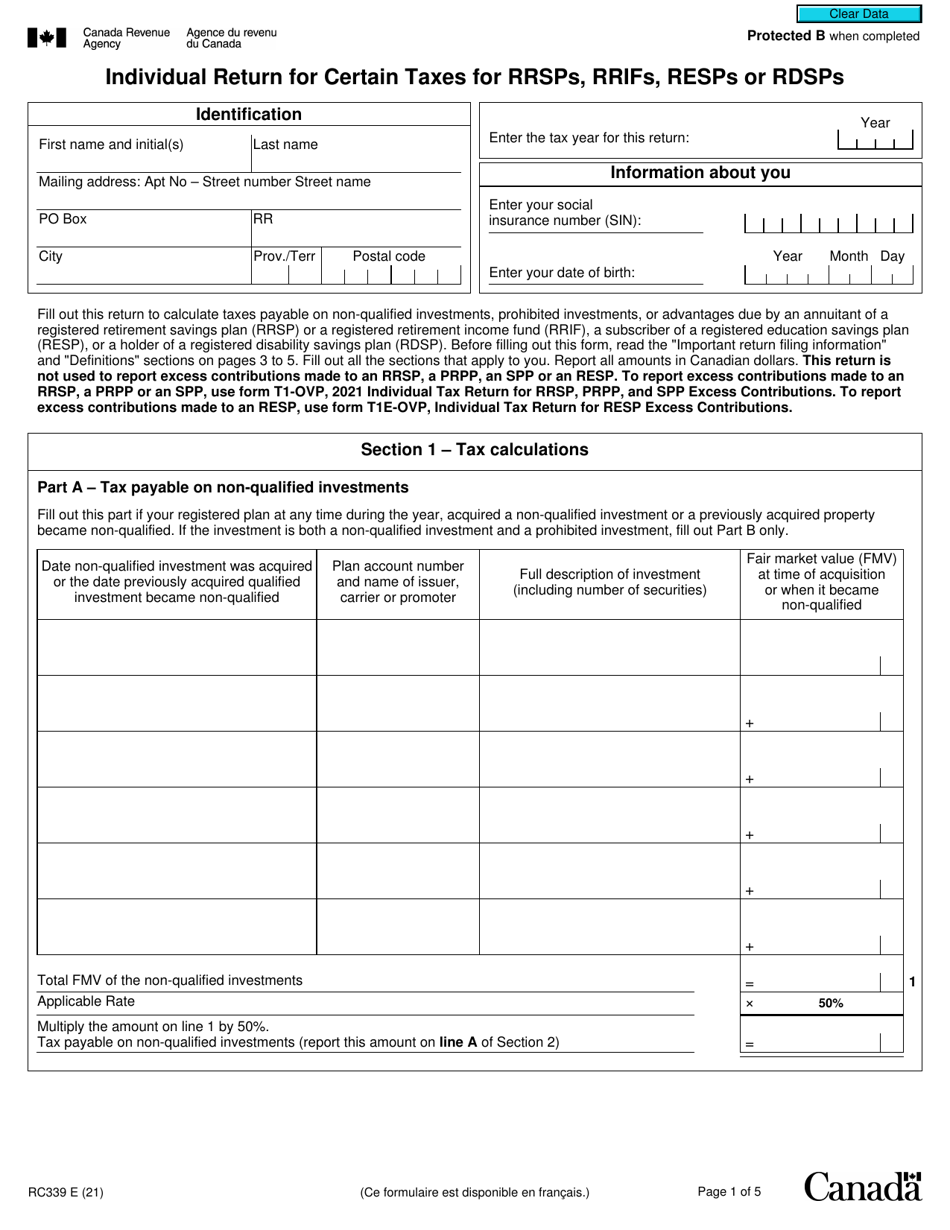 Form RC339 Download Fillable PDF or Fill Online Individual Return for ...
