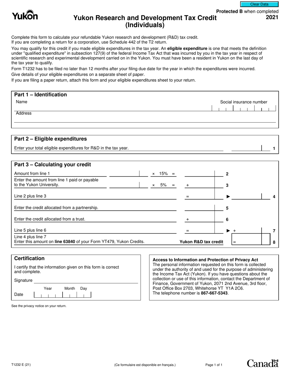 Form T1232 - 2021 - Fill Out, Sign Online and Download Fillable PDF ...