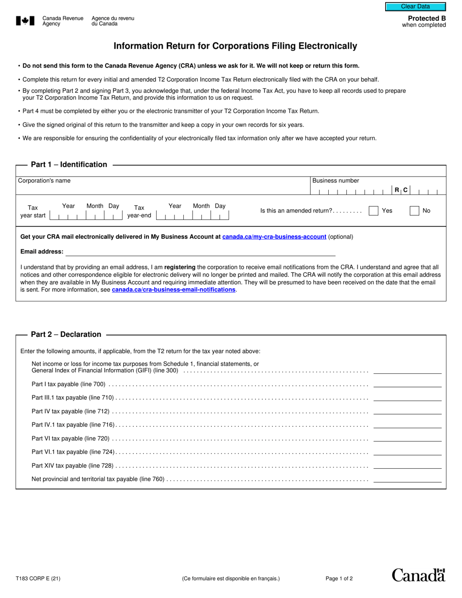 Form T183 CORP Download Fillable PDF or Fill Online Information Return ...