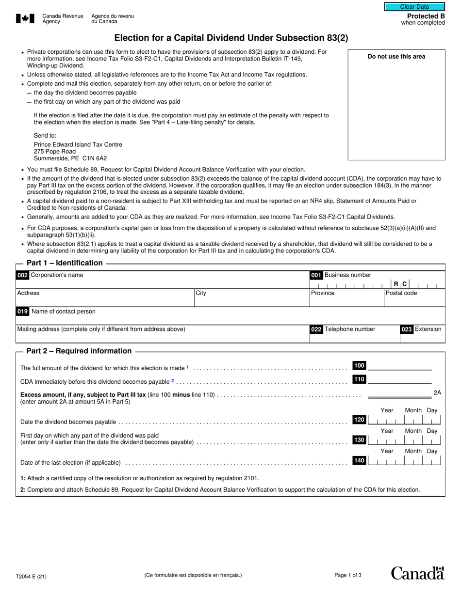 Form T2054 - Fill Out, Sign Online and Download Fillable PDF, Canada | Templateroller