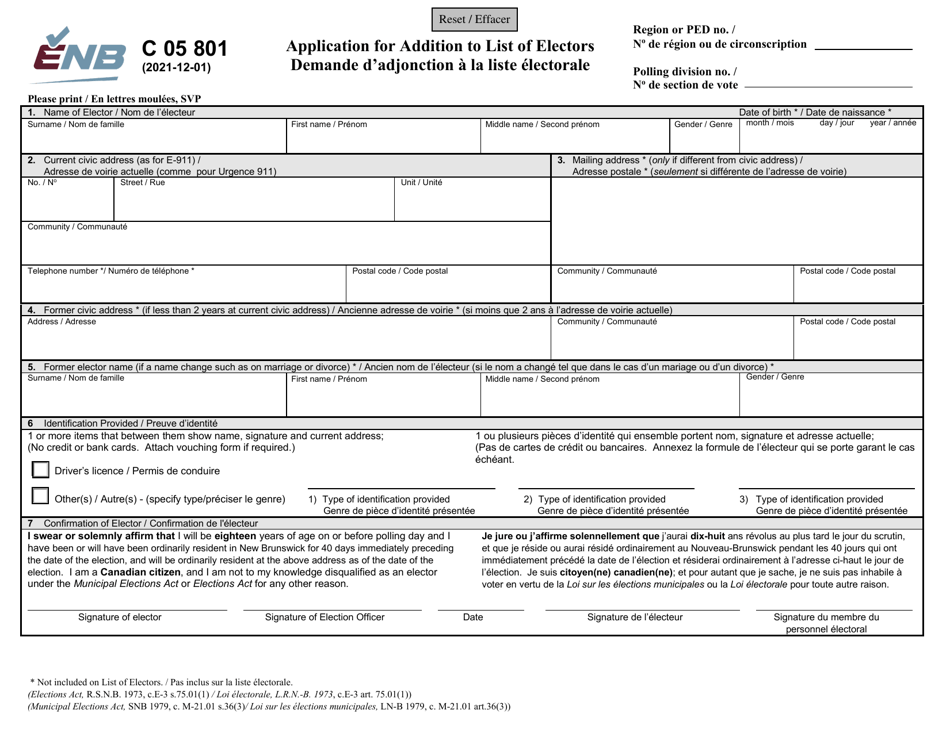 Form C05 801 - Fill Out, Sign Online and Download Fillable PDF, New ...