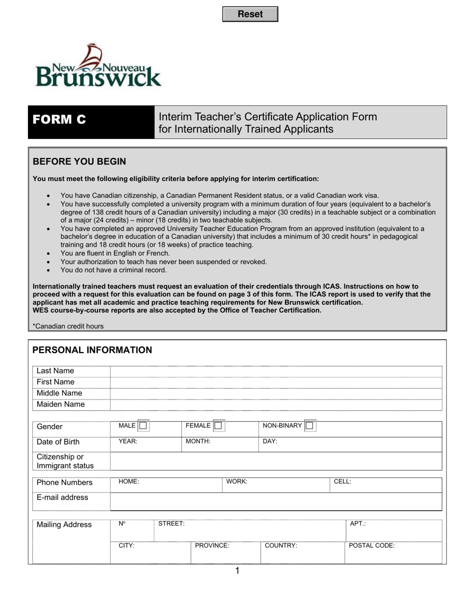 Form C - Fill Out, Sign Online and Download Fillable PDF, New Brunswick ...