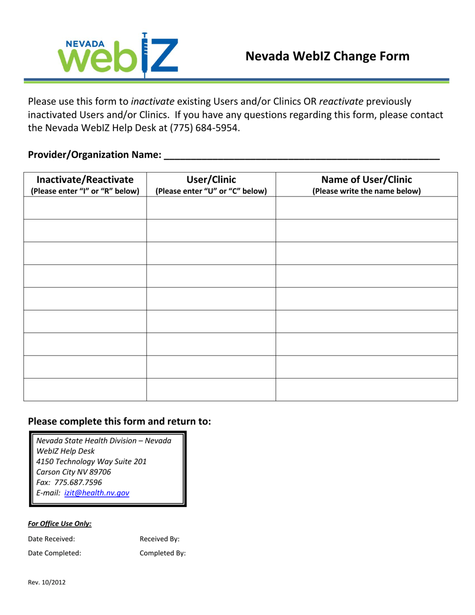 Nevada Nevada Webiz Change Form - Fill Out, Sign Online and Download ...