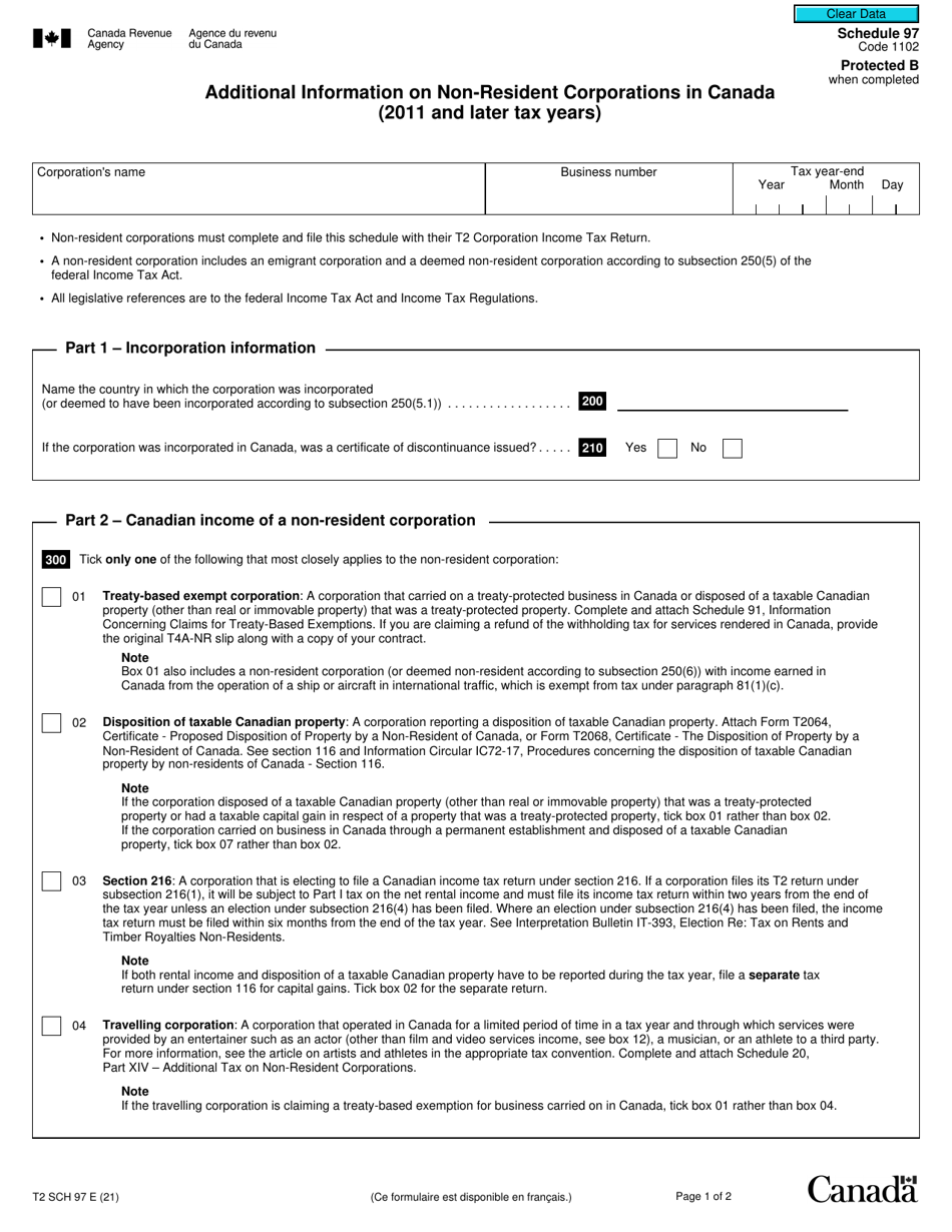 Form T2 Schedule 97 - Fill Out, Sign Online and Download Fillable PDF, Canada | Templateroller