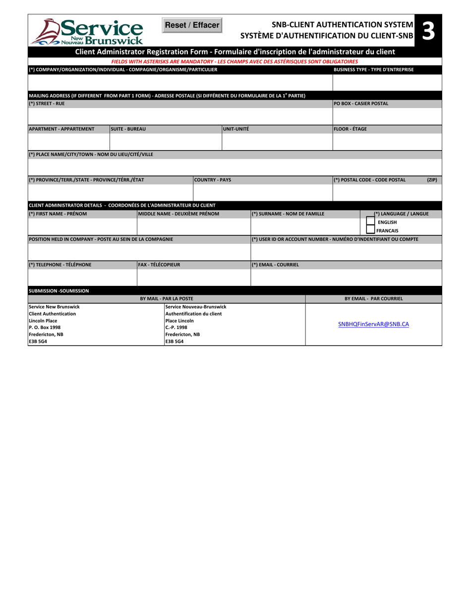 New Brunswick Canada Client Administrator Registration Form - Fill Out ...