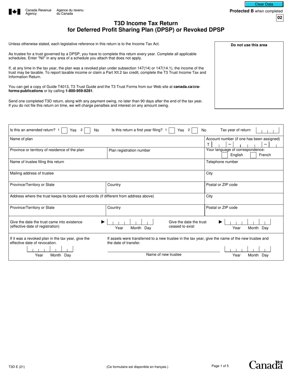 Form T3D - Fill Out, Sign Online and Download Fillable PDF, Canada ...