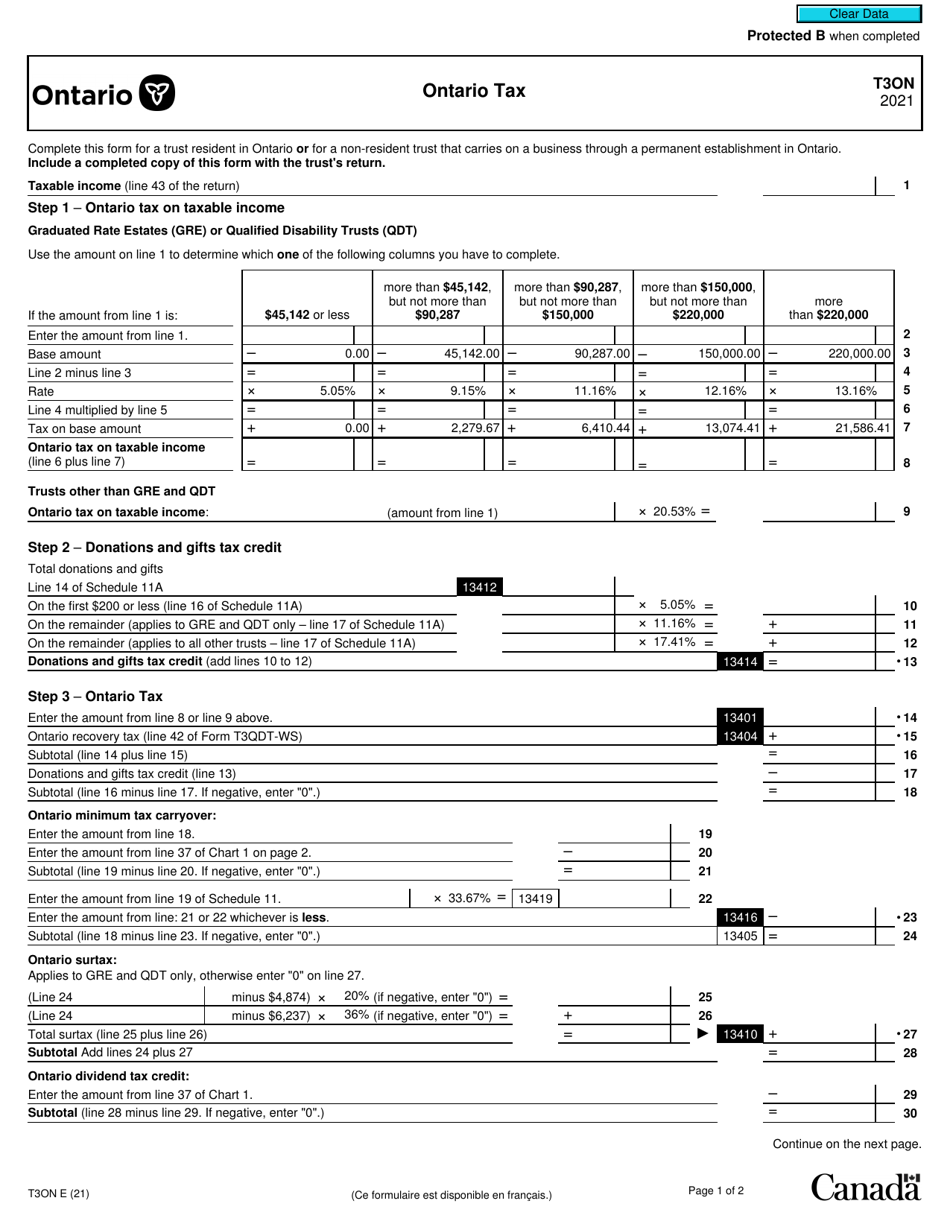 Form T3ON - Fill Out, Sign Online and Download Fillable PDF, Canada ...