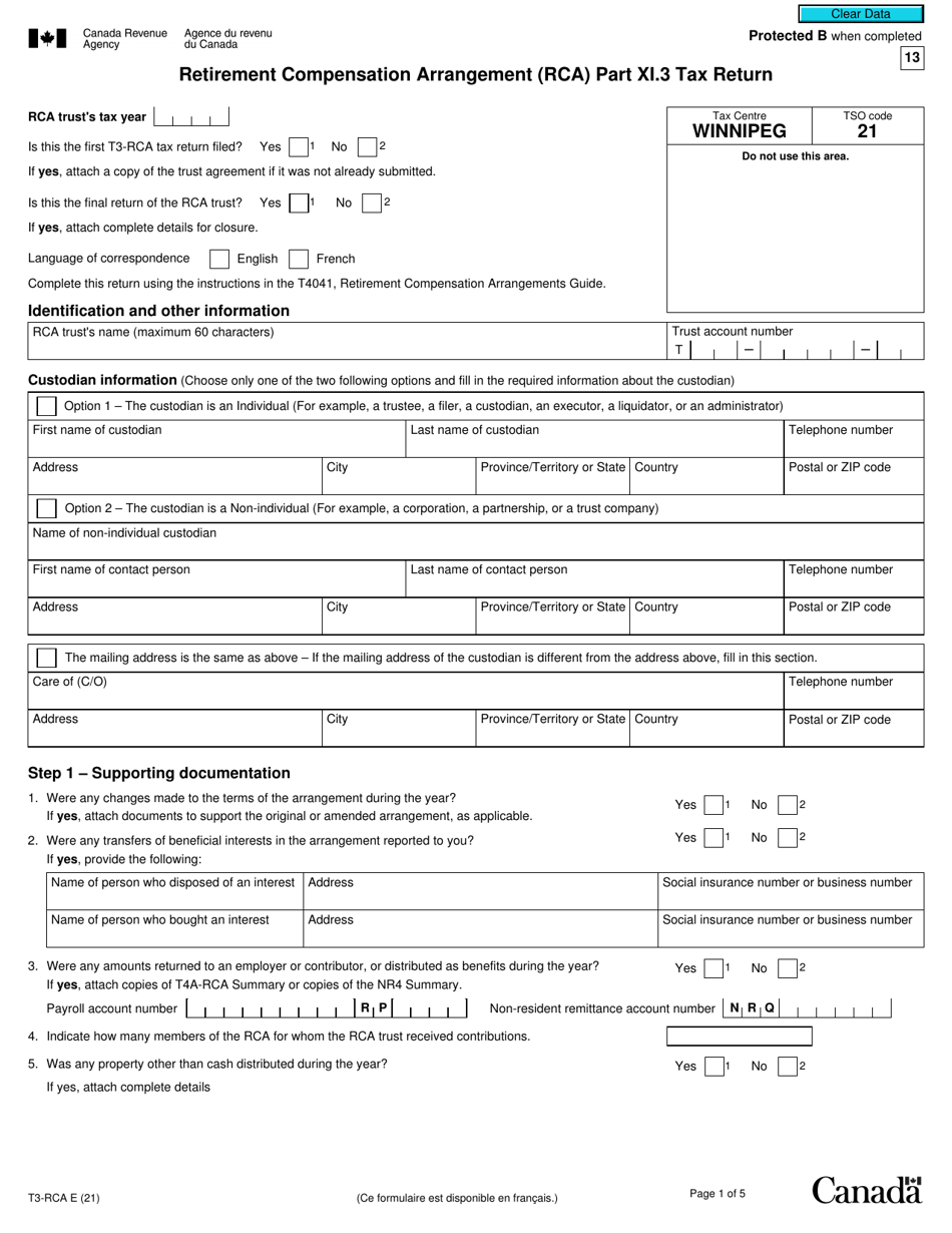 Form T3-RCA Download Fillable PDF or Fill Online Retirement ...