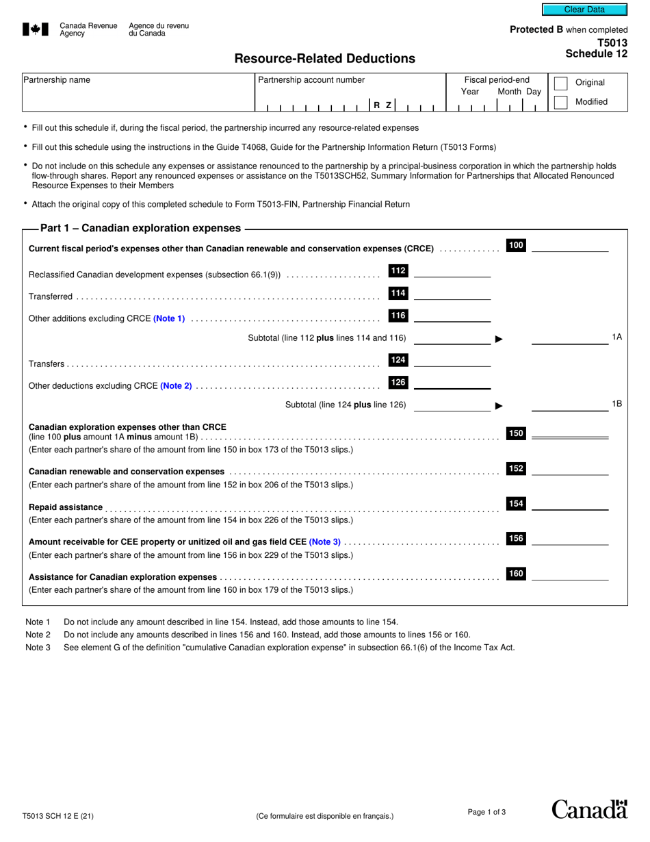 Form T5013 Schedule 12 Download Fillable PDF or Fill Online Resource ...