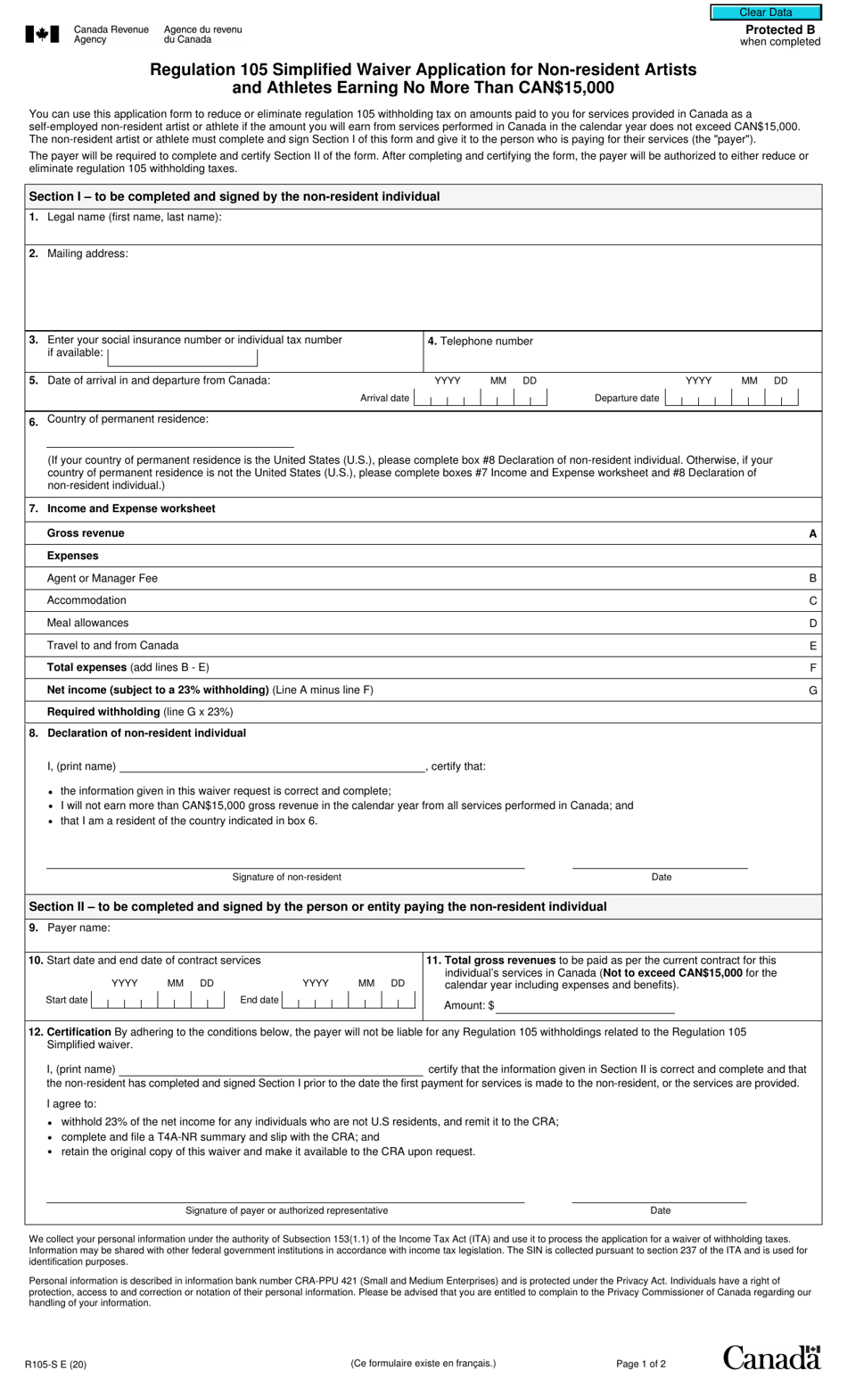 Form R105-S Download Fillable PDF or Fill Online Regulation 105 ...