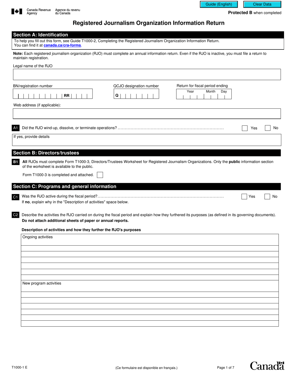 Form T1000-1 - Fill Out, Sign Online and Download Fillable PDF, Canada ...