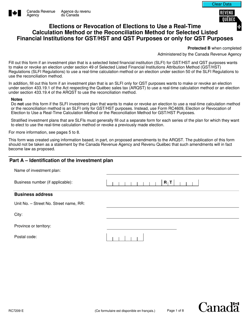Form RC7209 - Fill Out, Sign Online and Download Fillable PDF, Canada ...