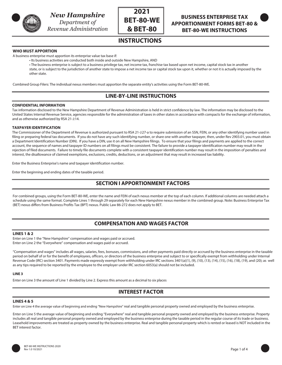 Download Instructions for Form BET-80-WE, BET-80 PDF, 2021 | Templateroller