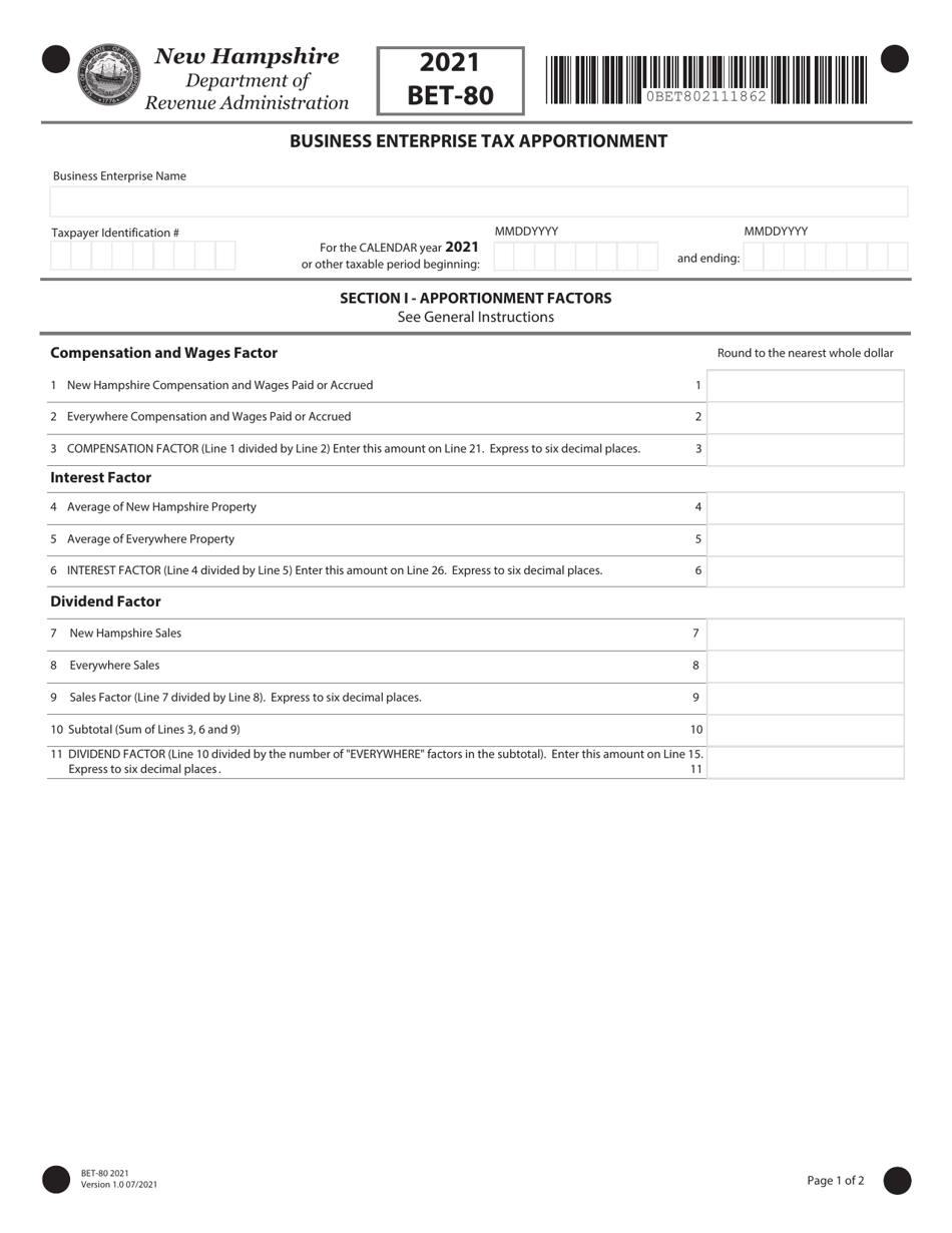 Form BET-80 - Fill Out, Sign Online and Download Fillable PDF, New ...