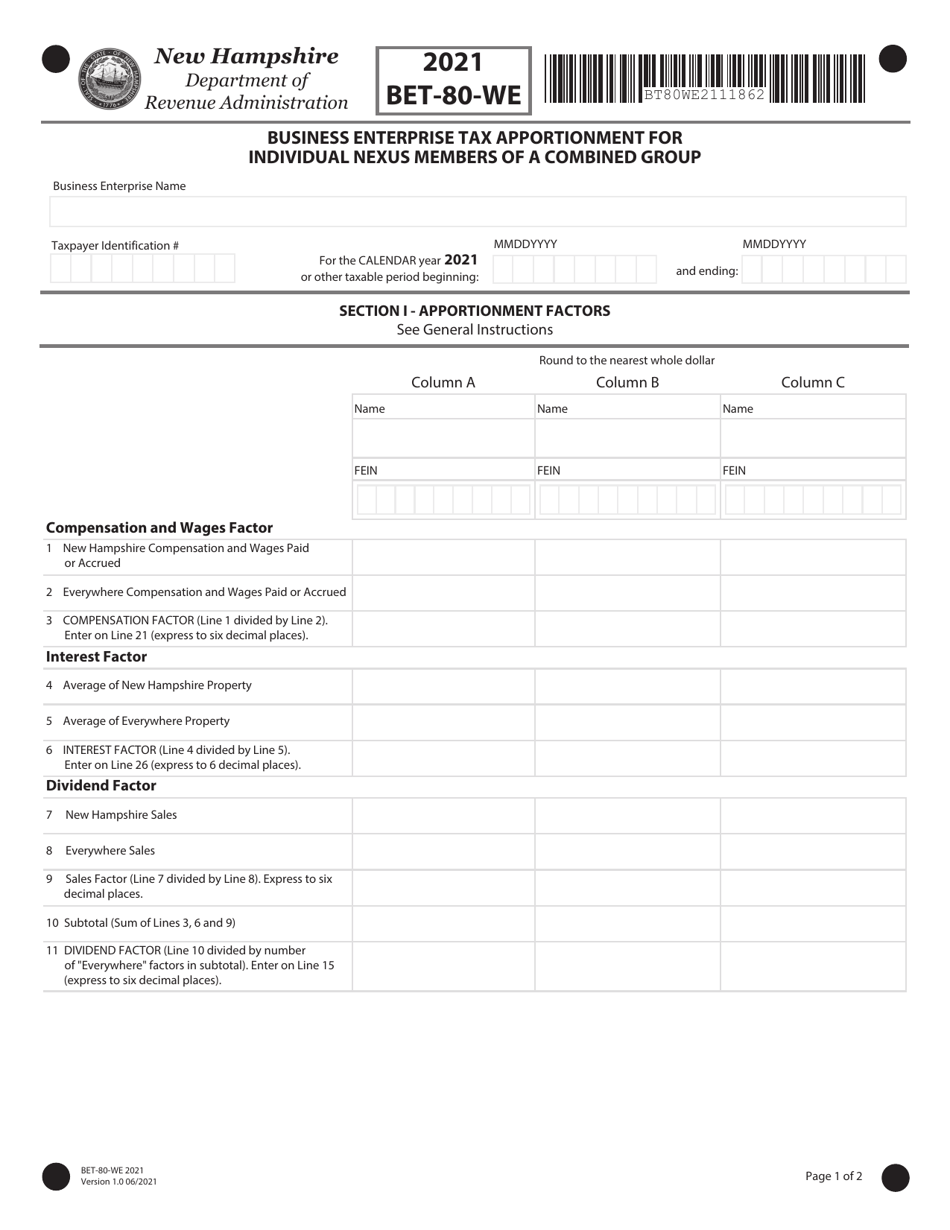 Form BET-80-WE - 2021 - Fill Out, Sign Online and Download Fillable PDF ...