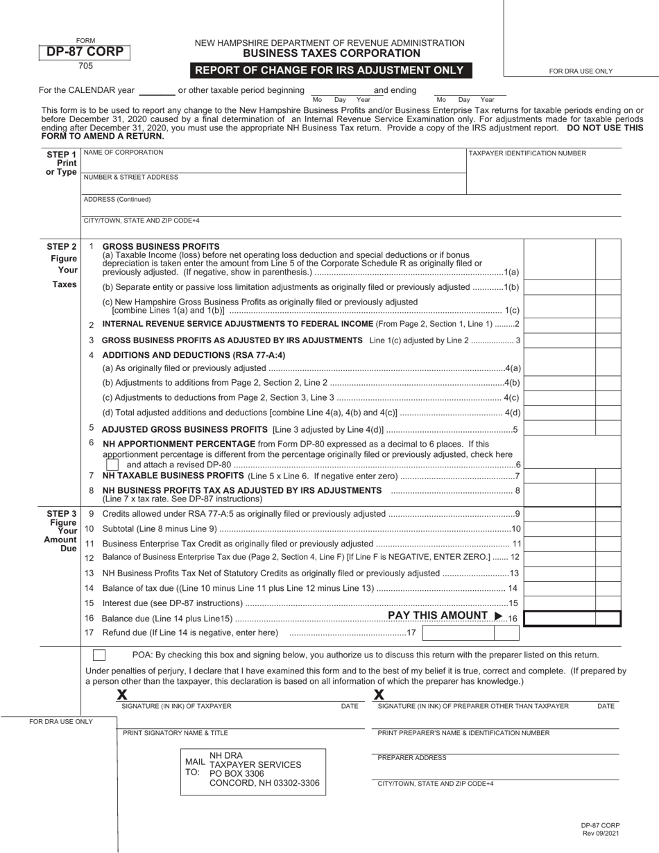 Form DP-87 CORP Download Fillable PDF or Fill Online Report of Change ...