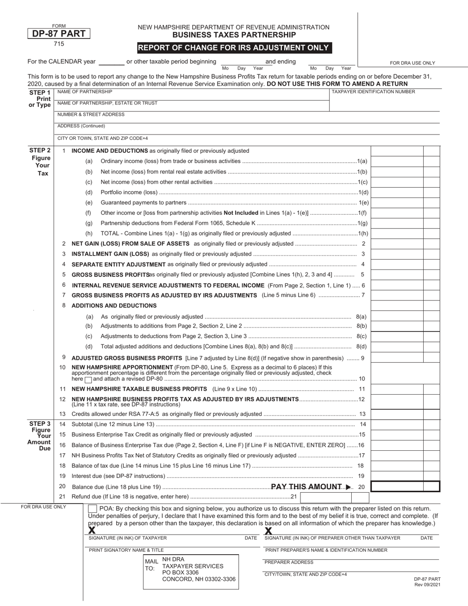Form DP-87 PART Download Fillable PDF or Fill Online Business Taxes ...