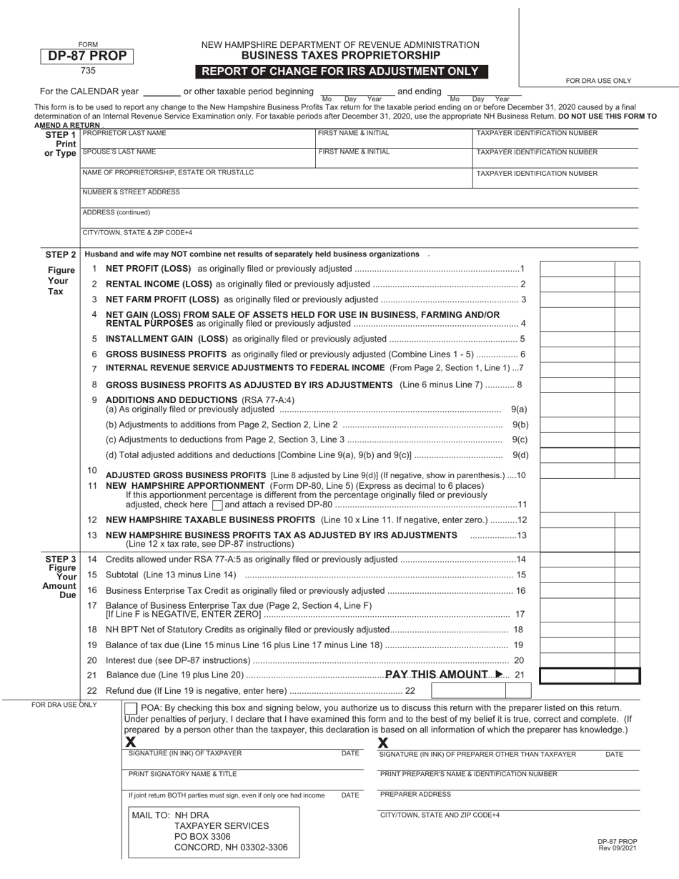 Form DP-87 PROP Download Fillable PDF or Fill Online Business Taxes ...