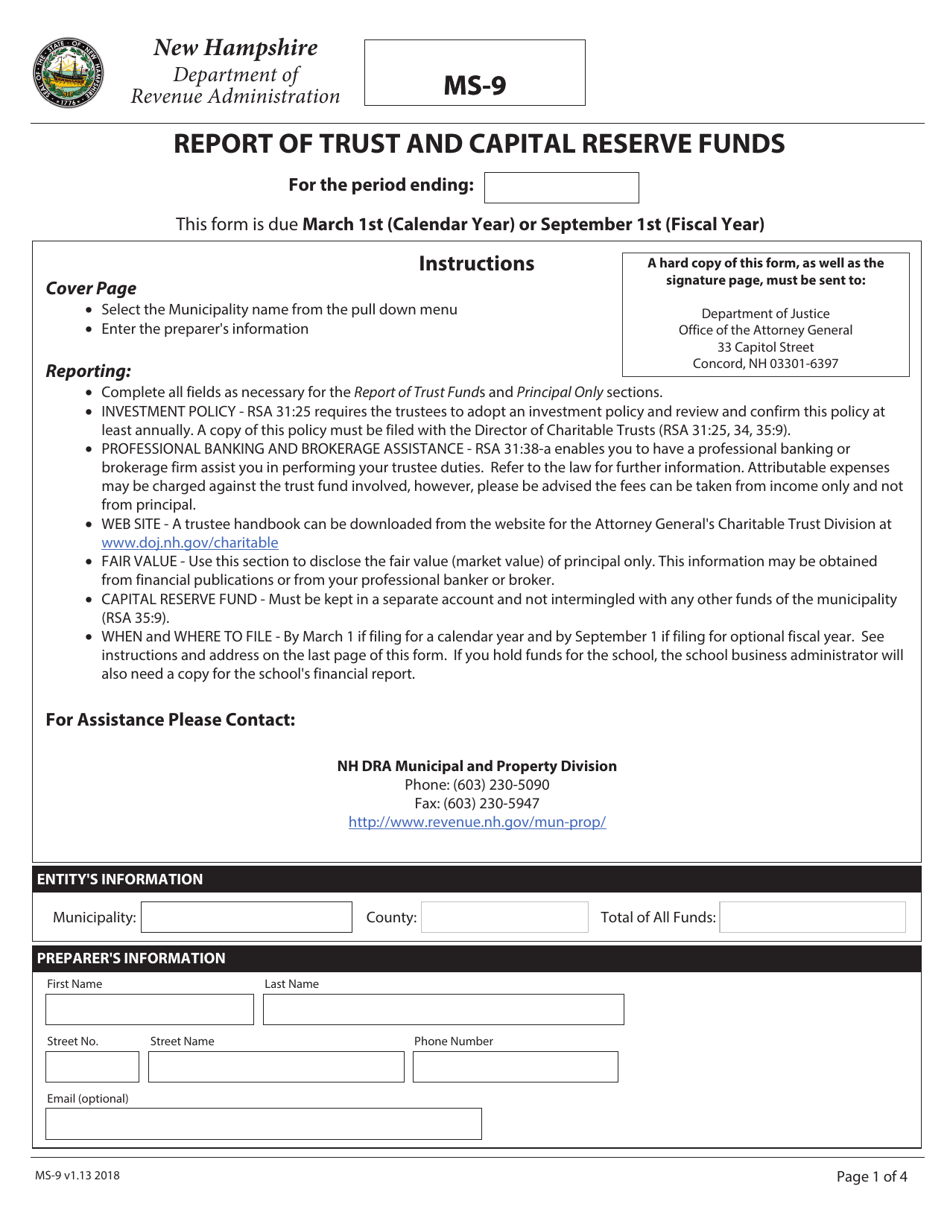 Form MS-9 Download Printable PDF or Fill Online Report of Trust and ...