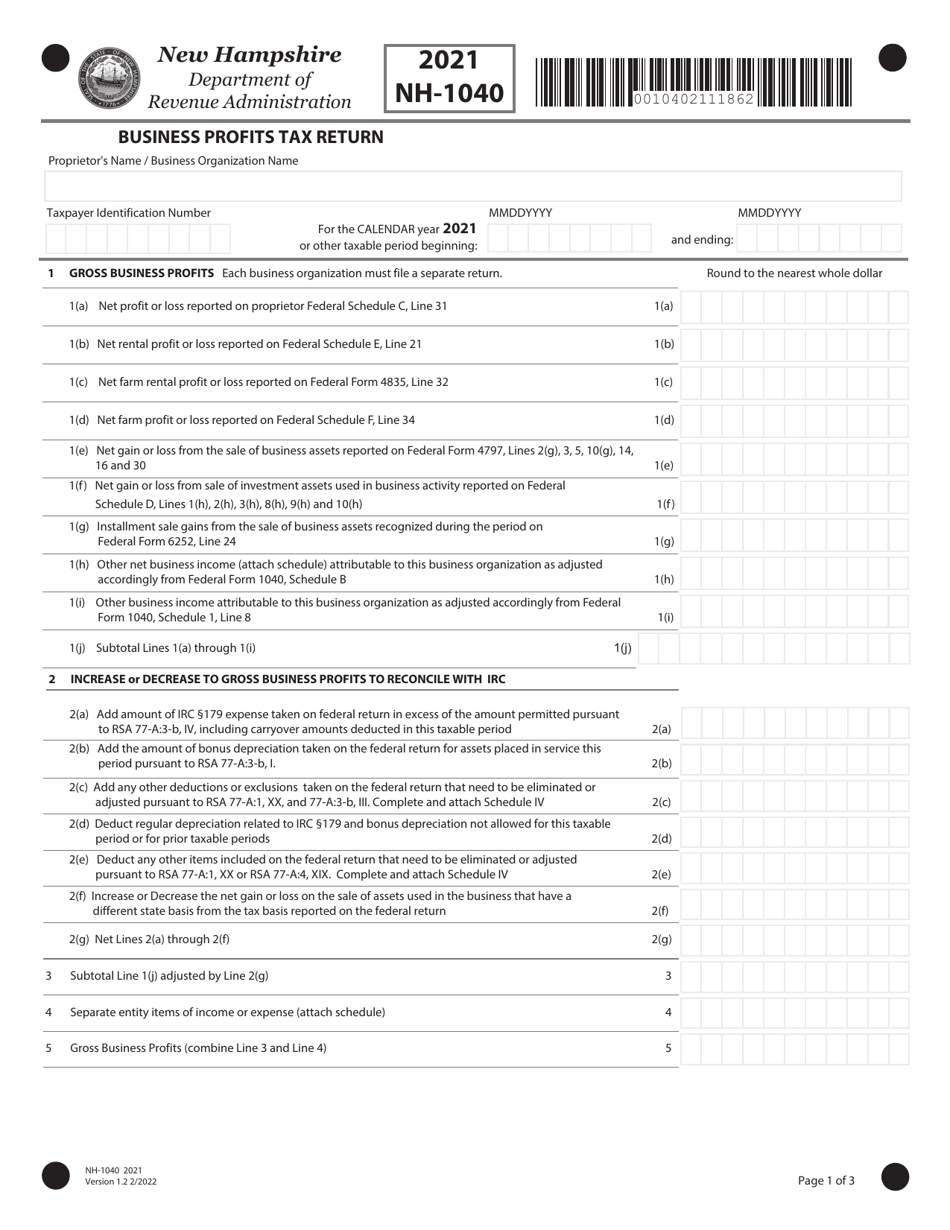 Form NH-1040 - 2021 - Fill Out, Sign Online and Download Fillable PDF ...