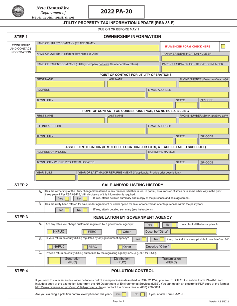 Form PA-20 - 2022 - Fill Out, Sign Online and Download Fillable PDF ...