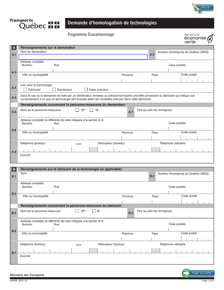 Forme V-3179 Download Fillable PDF or Fill Online Demande D ...