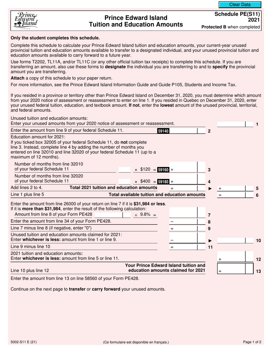 Form 5002-S11 Schedule PE(S11) - 2021 - Fill Out, Sign Online and ...