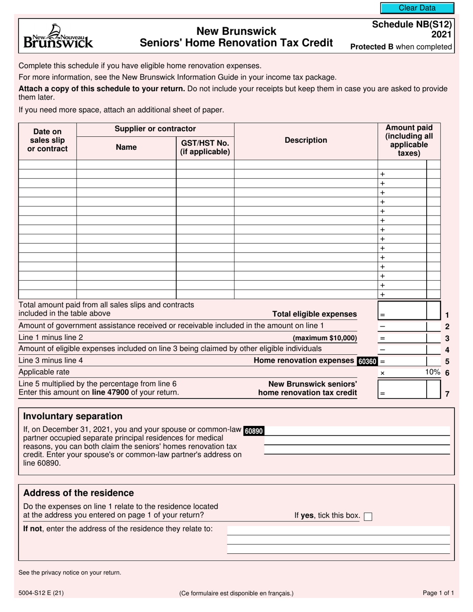 Form 5004-S12 Schedule NB(S12) - 2021 - Fill Out, Sign Online and ...