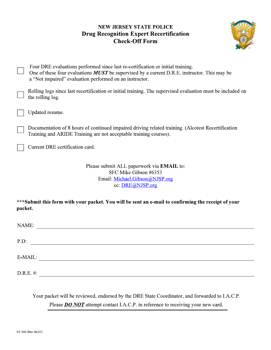 Form S.P.042 Download Fillable PDF or Fill Online Drug Recognition ...