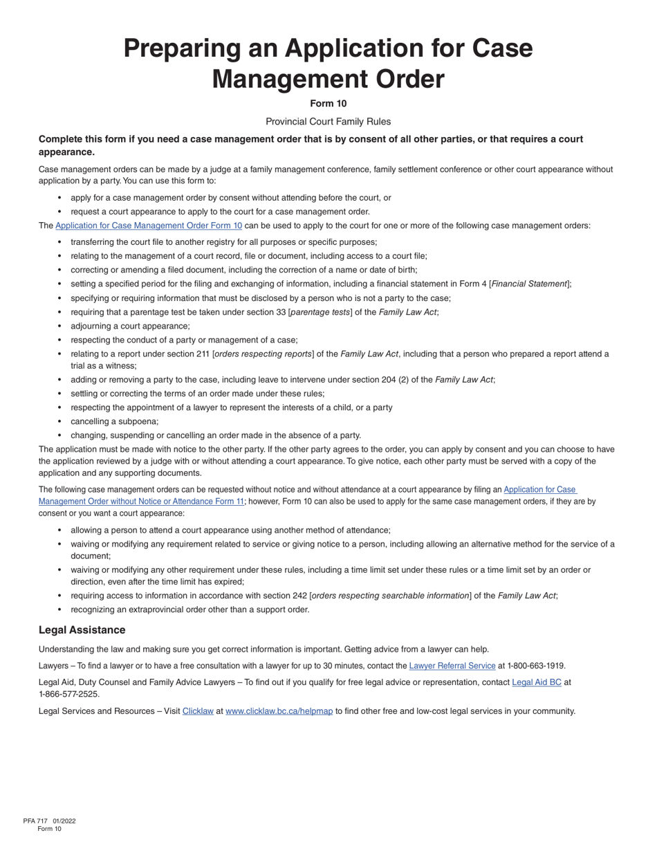 Form 10 (PFA717) Download Fillable PDF or Fill Online Application for ...