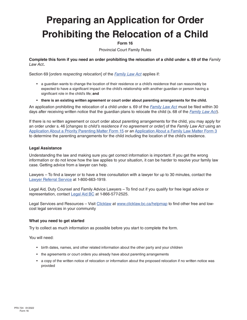 Form 16 (PFA724) - Fill Out, Sign Online and Download Fillable PDF ...