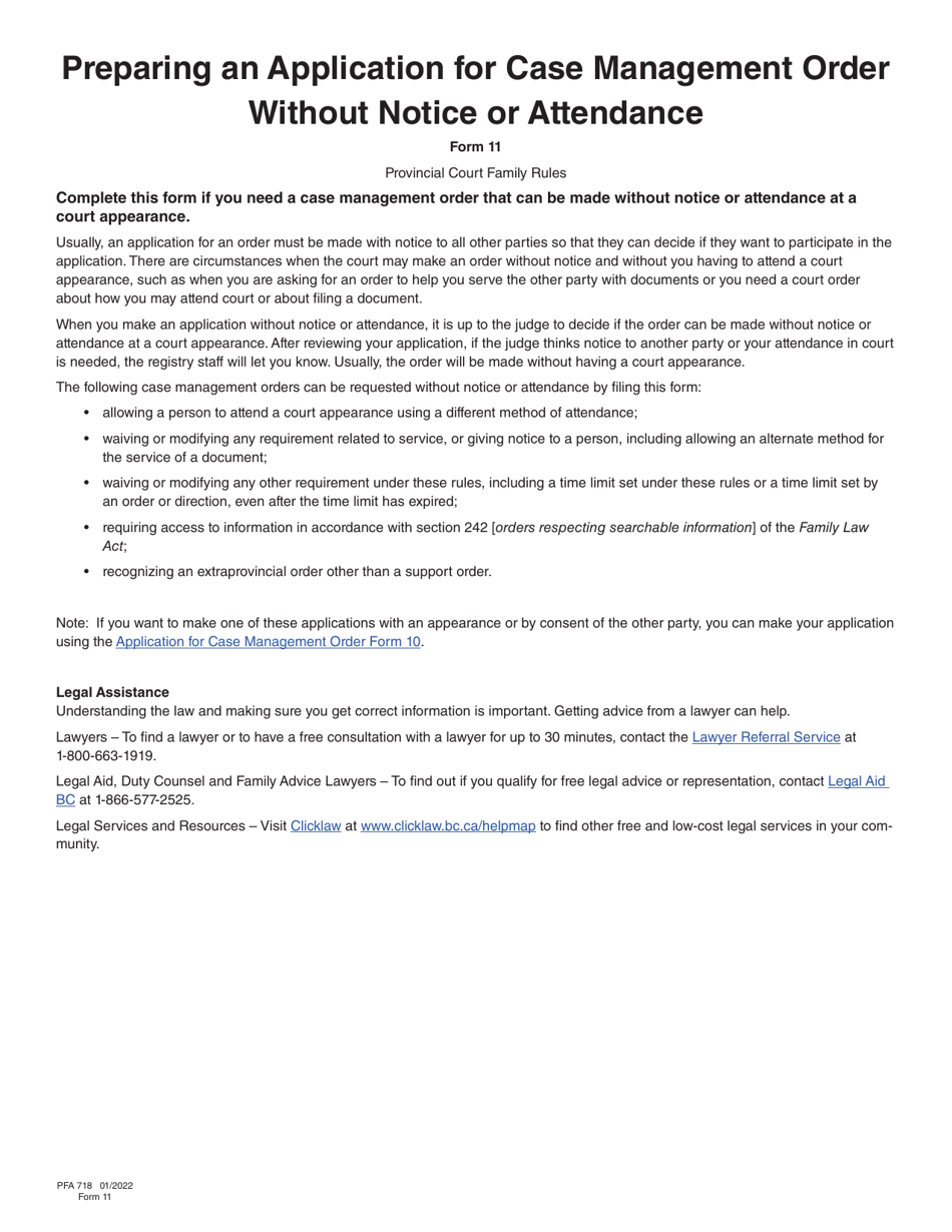 Form 11 (PFA718) - Fill Out, Sign Online and Download Fillable PDF ...