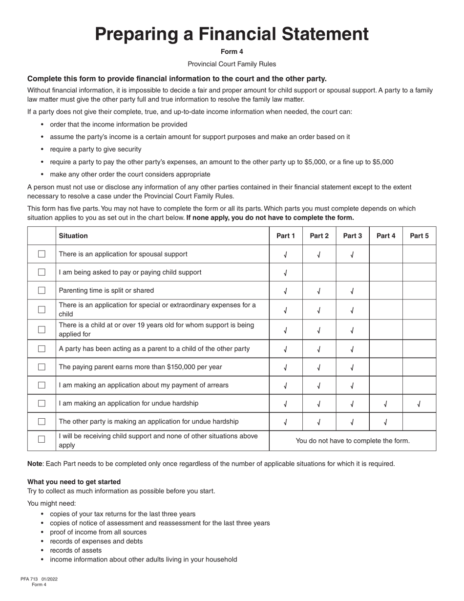 Form 4 (PFA713) Download Fillable PDF or Fill Online Financial ...
