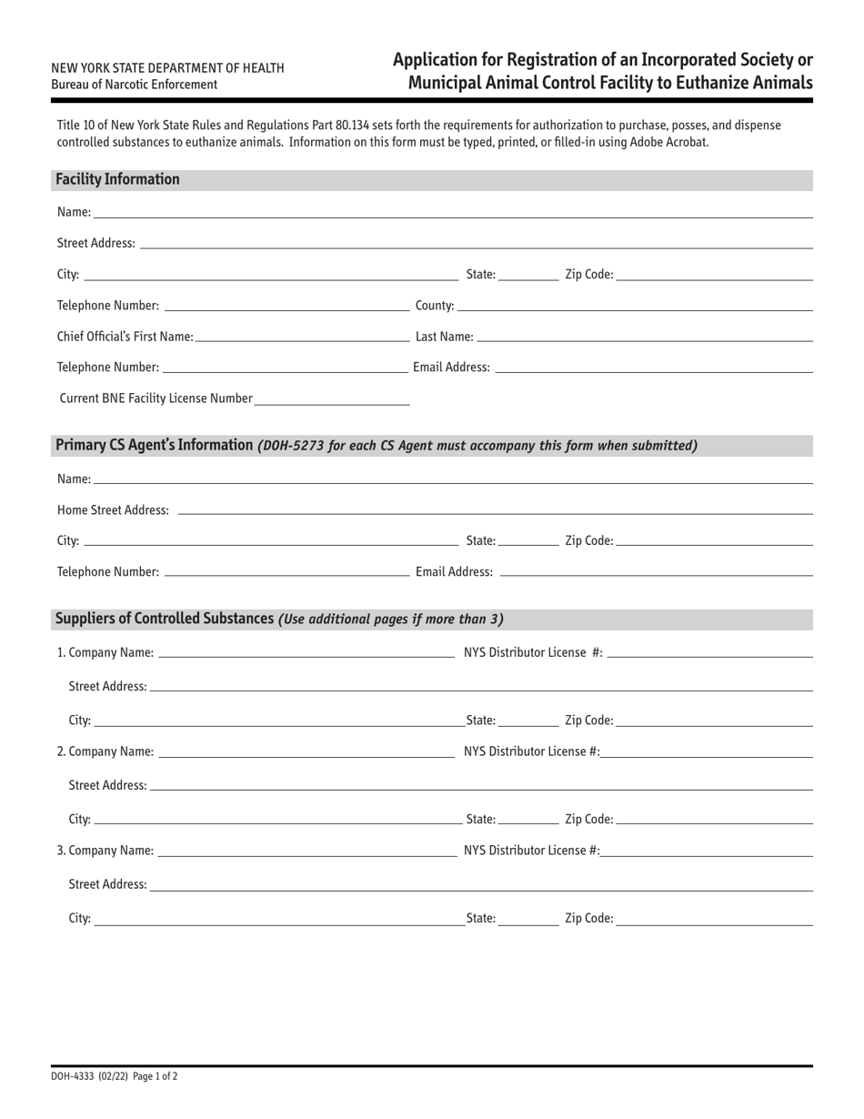 Form DOH-4333 Download Fillable PDF or Fill Online Application for ...