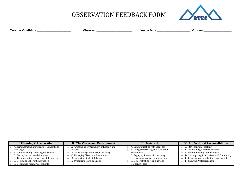 Observation Feedback Form - Rtec - Fill Out, Sign Online and Download ...