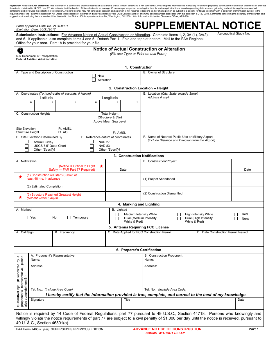 FAA Form 7460-2 - Fill Out, Sign Online and Download Fillable PDF ...