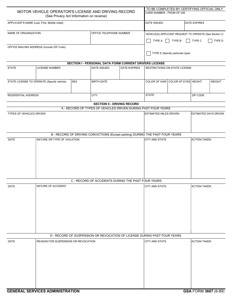 GSA Form 3607 - Fill Out, Sign Online and Download Fillable PDF ...