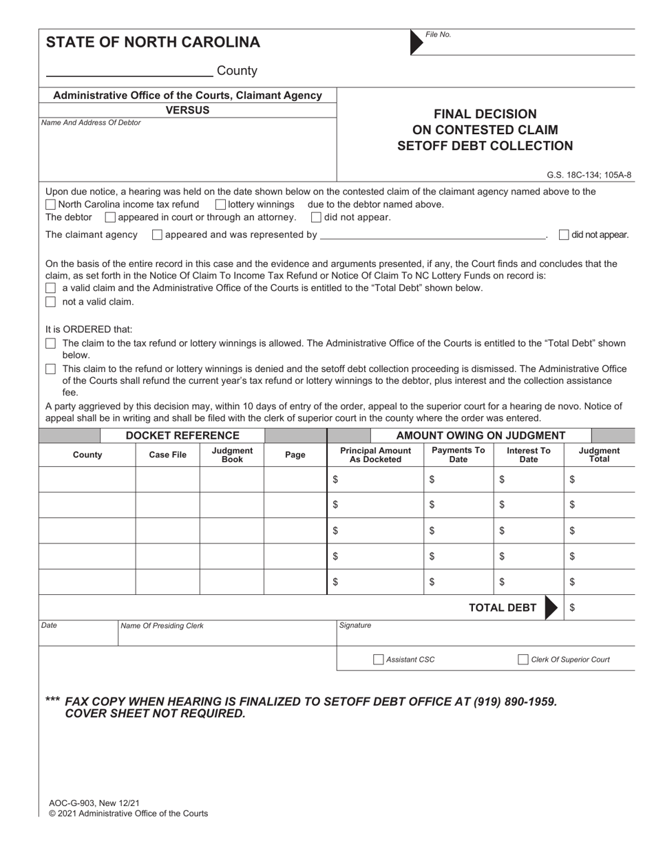 Form AOC-G-903 - Fill Out, Sign Online and Download Fillable PDF, North ...