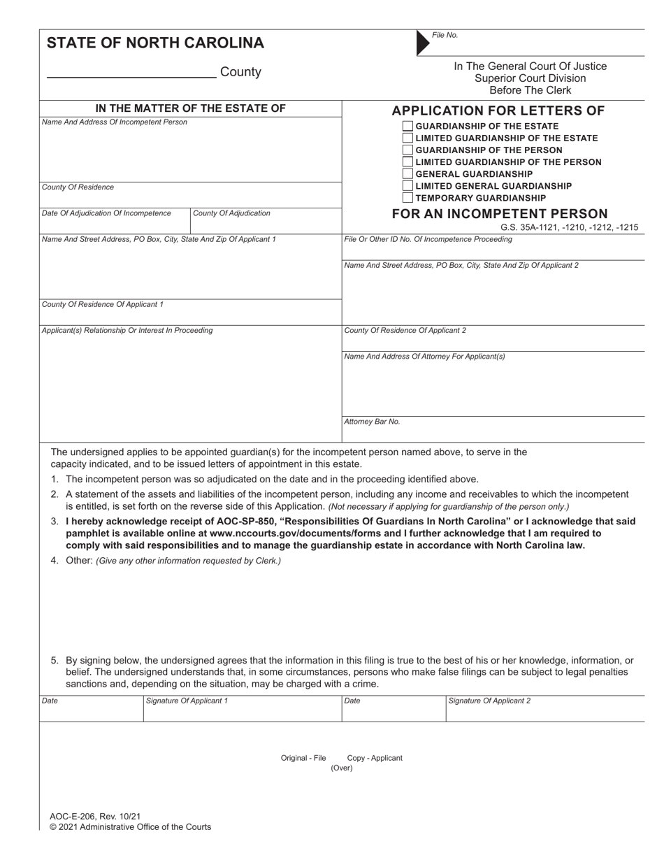 Form AOC-E-206 Download Fillable PDF or Fill Online Application for ...
