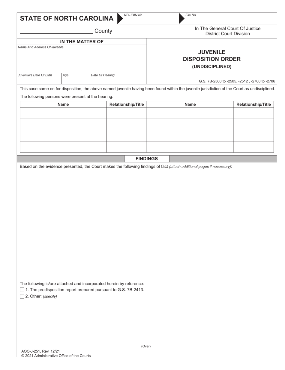 Form AOC-J-251 Download Fillable PDF or Fill Online Juvenile ...