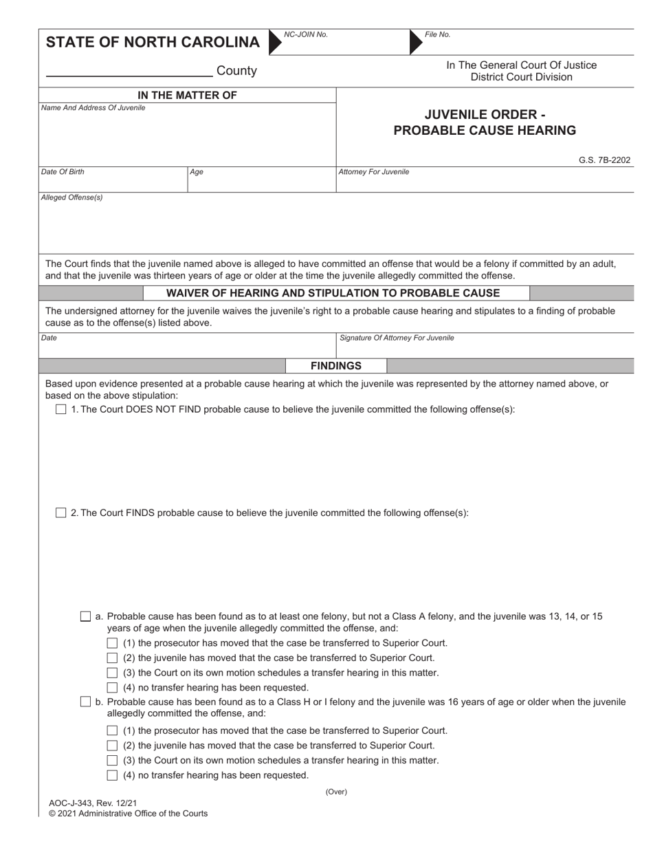 Form AOC-J-343 Download Fillable PDF or Fill Online Juvenile Order ...